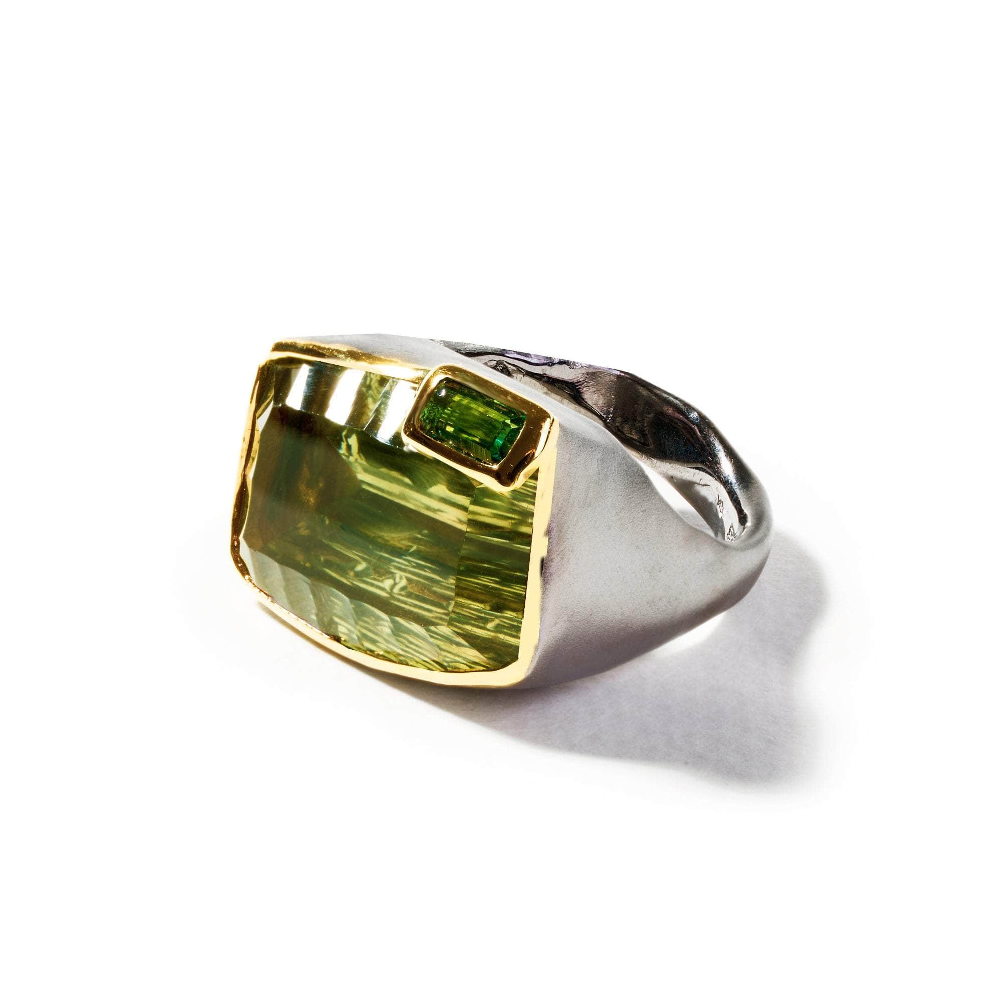 Shaan Green Amethyst and Dark Olive Tourmaline Ring | Shop German ...