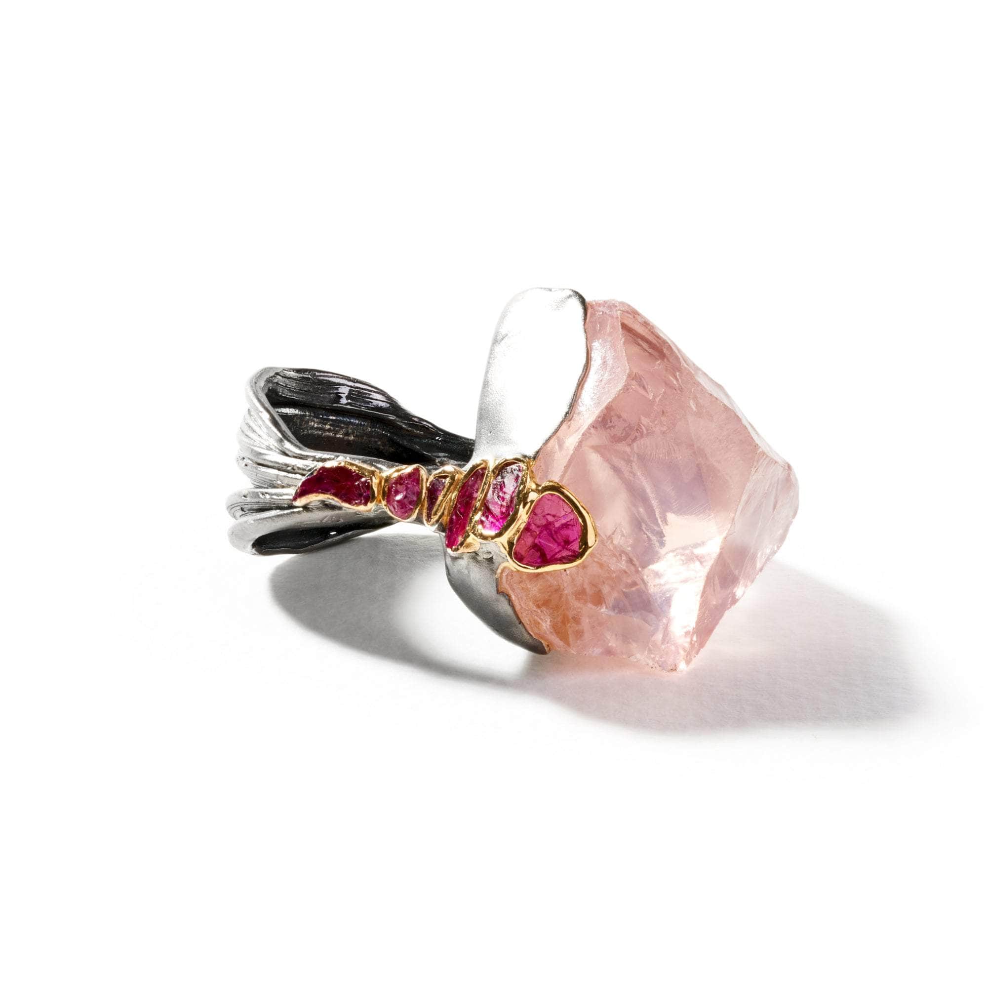 Nera Rough Rose Quartz and Rough Ruby Ring | Shop German Kabirski ...