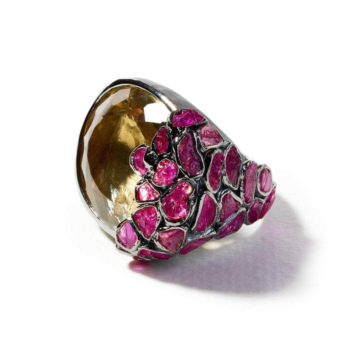 Marto Lemon Quartz and Ruby Rough Ring | Shop German Kabirski Jewelry ...