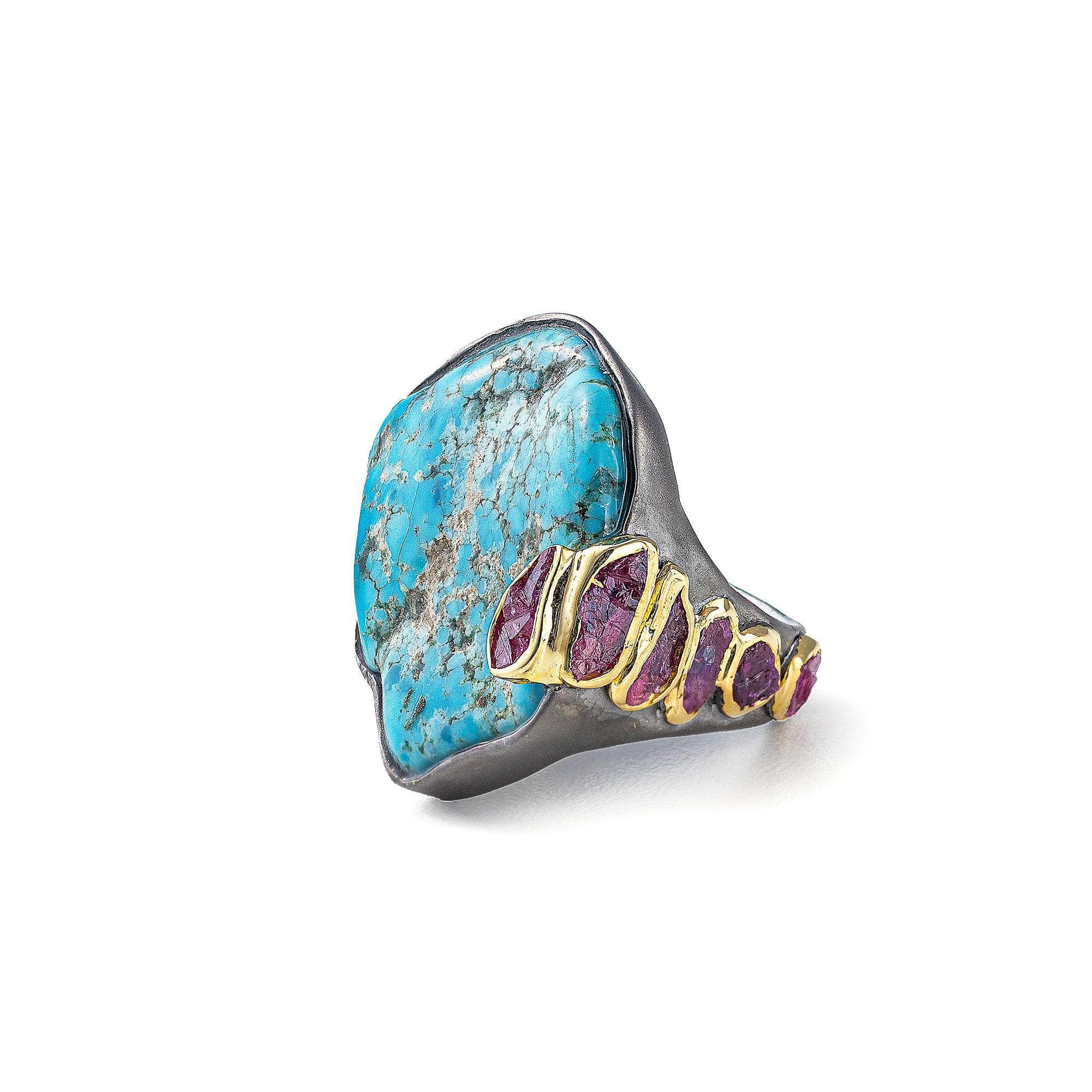 Odin Rough Turquoise and Rough Ruby Ring | Shop German Kabirski Jewelry ...