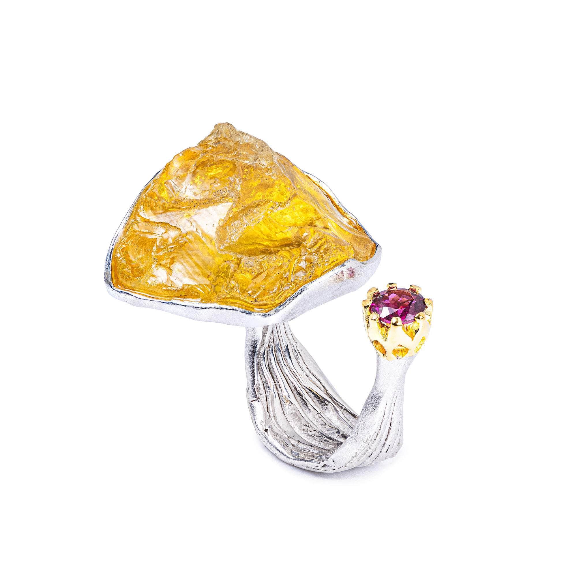 Muscida Rough Lemon Quartz and Rhodolite Ring | Shop German Kabirski ...