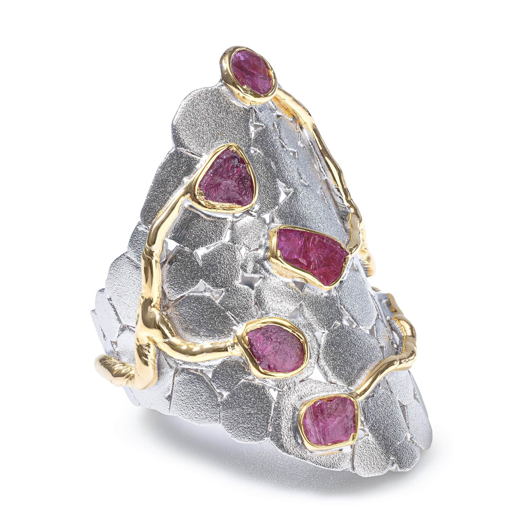 Agnis Singular Edition Wide Band Silver Ring with Rough Rubies | Shop ...