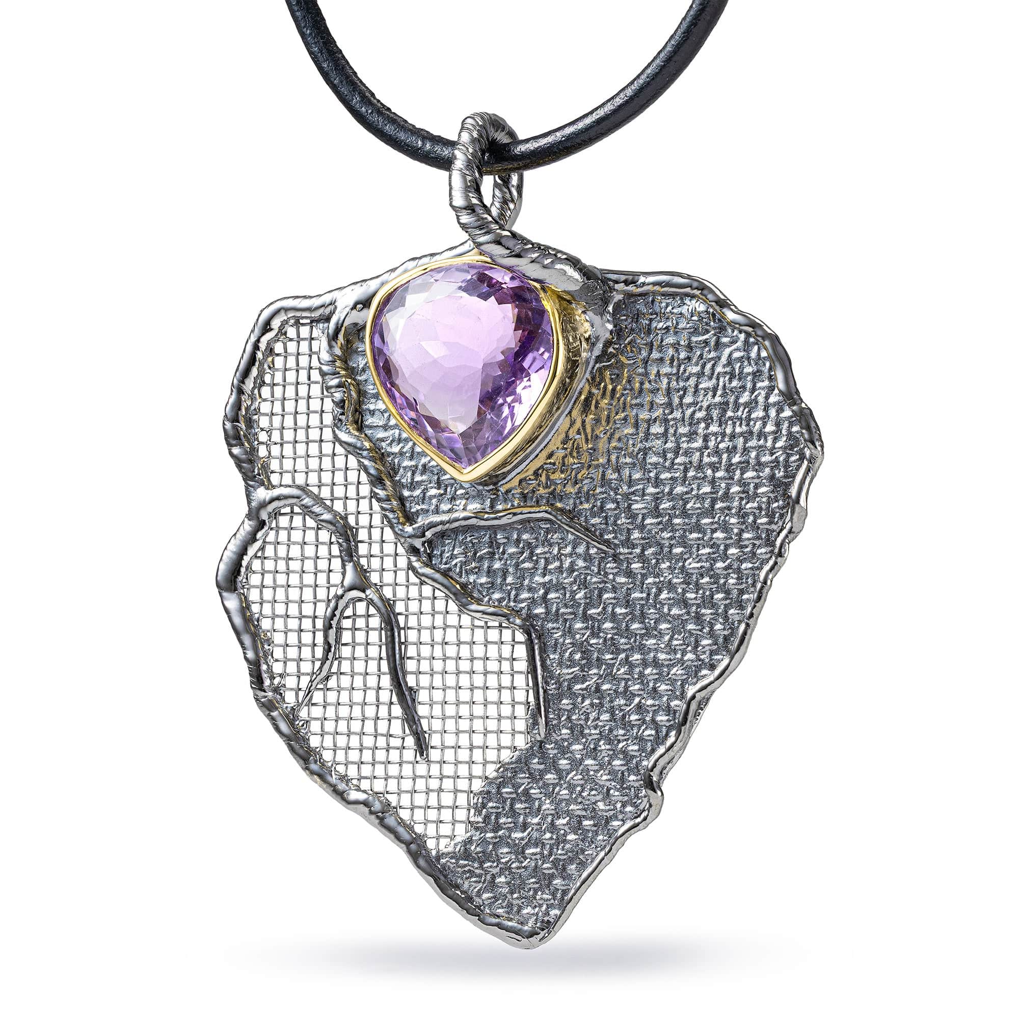 Pneuma Singular Edition Silver & Titanium Mesh Pendant with Pear Cut ...