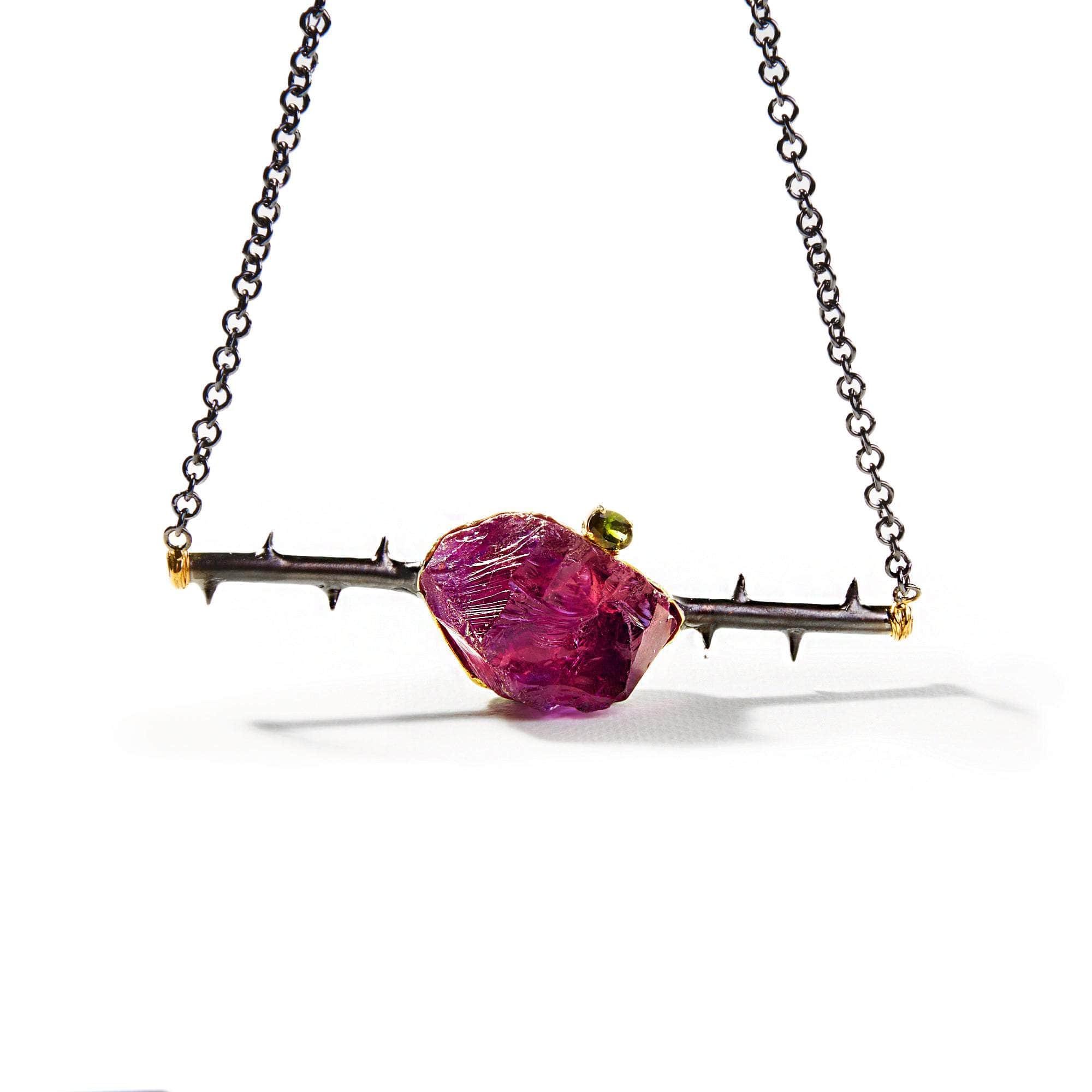 Kairo Rough Amethyst and Olive Green Tourmaline Necklace | Shop German ...