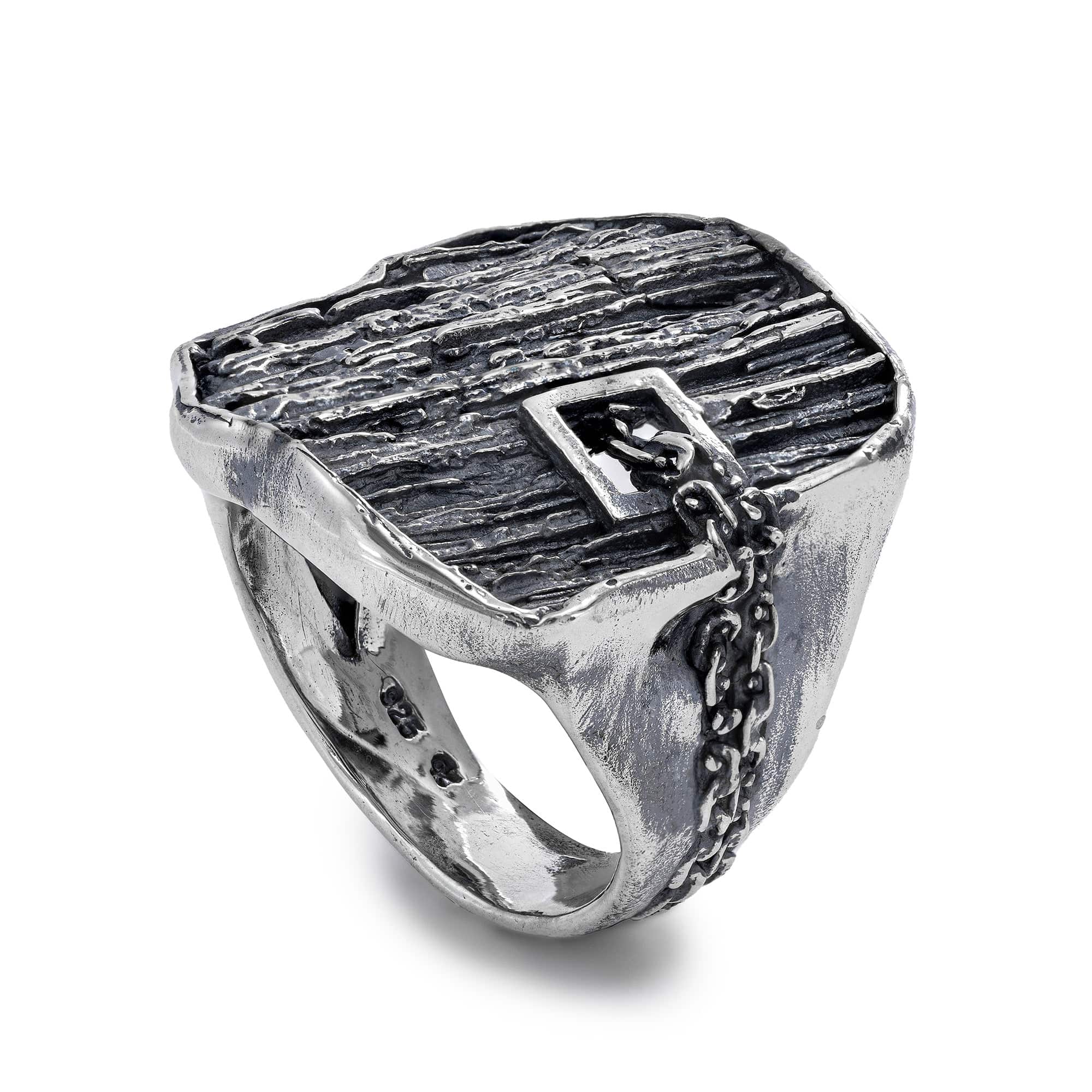 Fracture Oxidized Sterling Silver Ring with Geo Layers | 925 Sterling ...