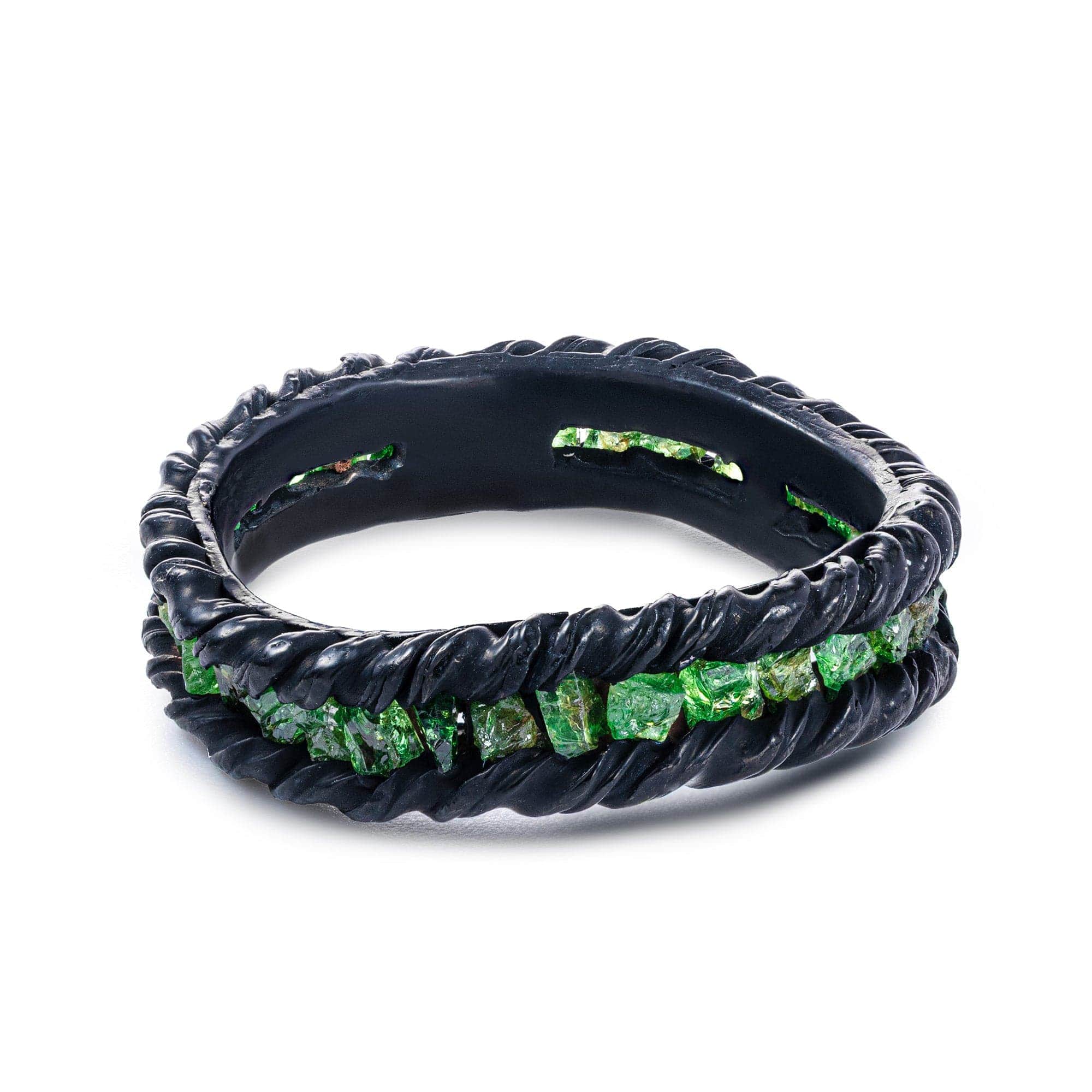 Gaiete Anthracite Plated Silver Ring with Raw Tsavorite Green Garnet ...
