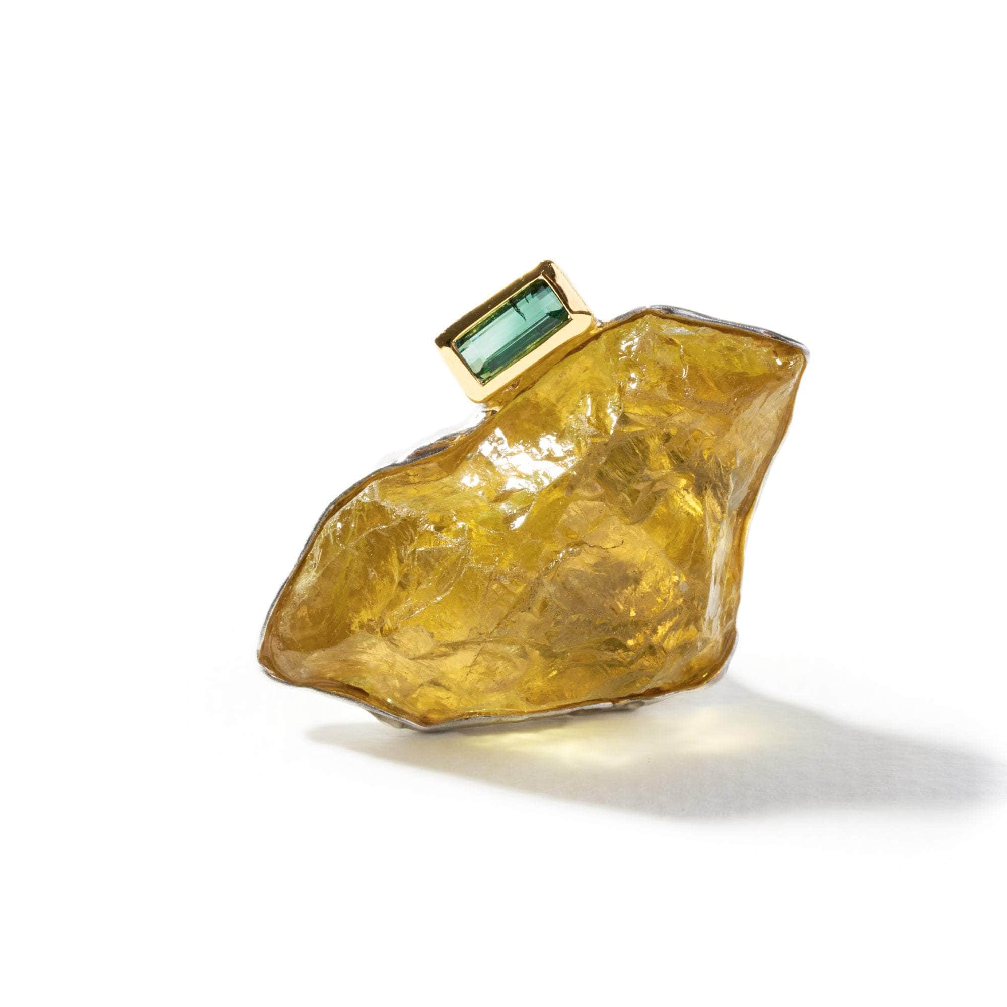 Hagne Rough Lemon Quartz and Green Tourmaline Ring | Shop German ...