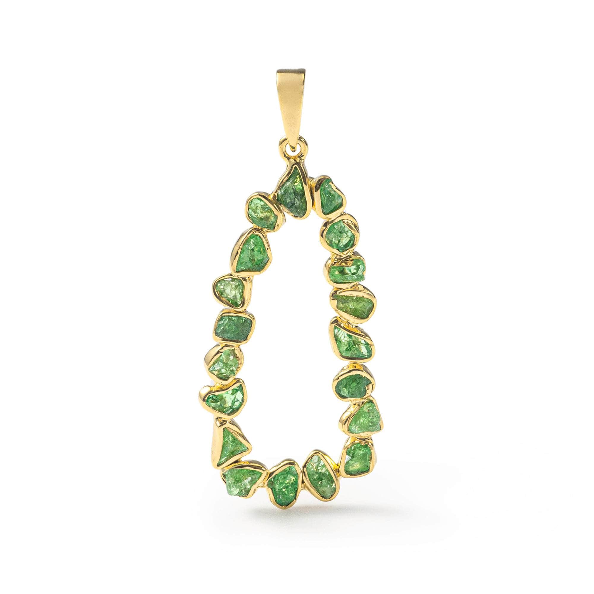 Astor 18K Gold-Plated Sterling Silver Pendant w Natural Raw Tsavorite