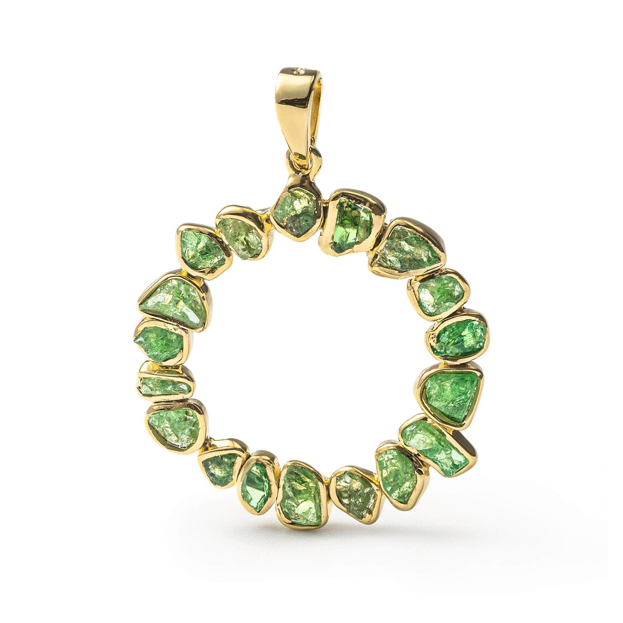 Rasen Gold-Plated Silver Pendant with Natural Raw Tsavorite