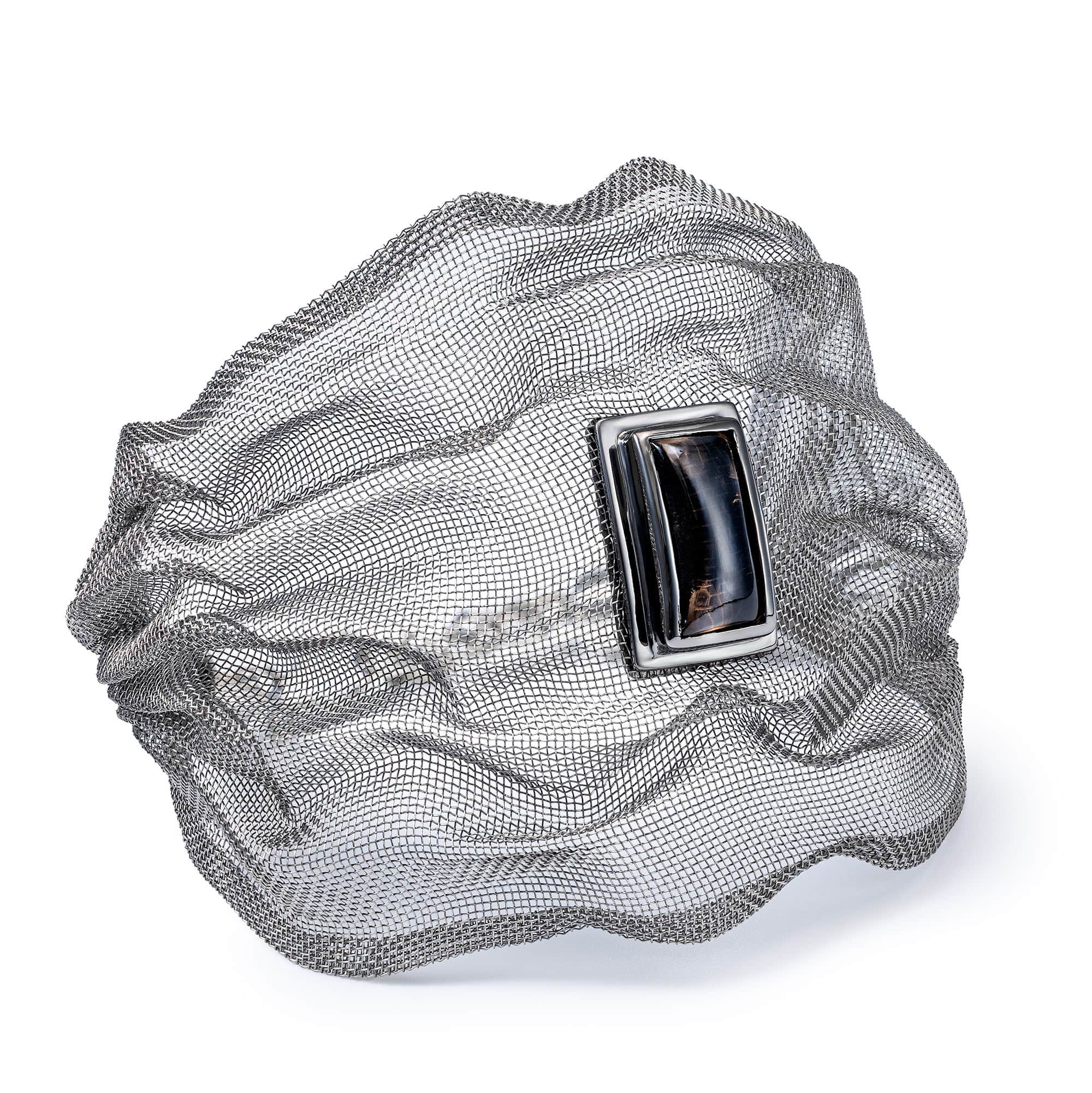 Nuno Limited Edition Silver & Titanium Mesh Bracelet with Natural Smoky ...