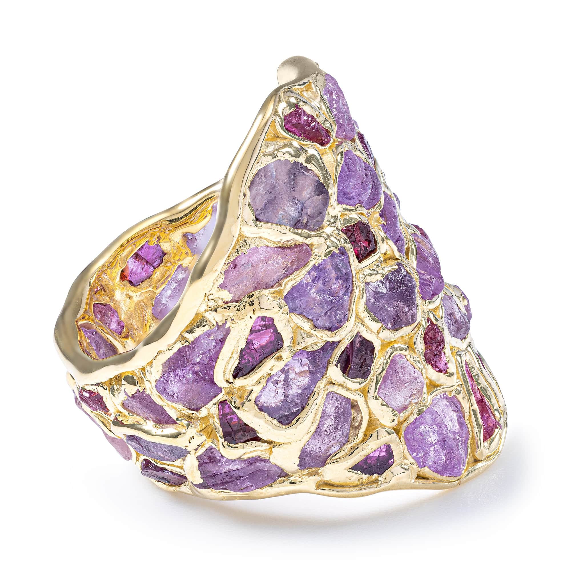 Kelea Handcrafted Ring with Raw Pink Sapphire & Ruby in 14K Gold Plated ...