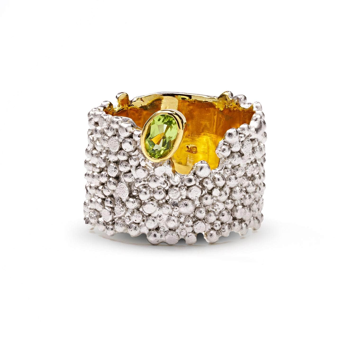 Ouida Iconic Textured Silver Ring w Natural Peridot | Designer Jewelry