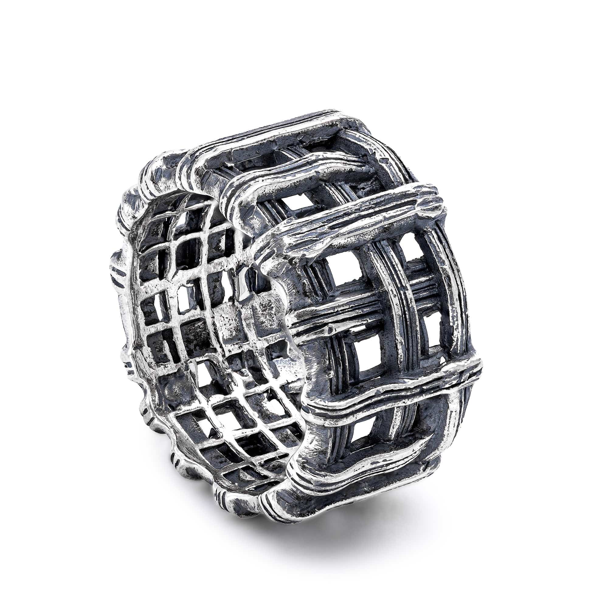 Rustic Oxidized Sterling Silver Ring with Crosshatch Texture | 925 ...