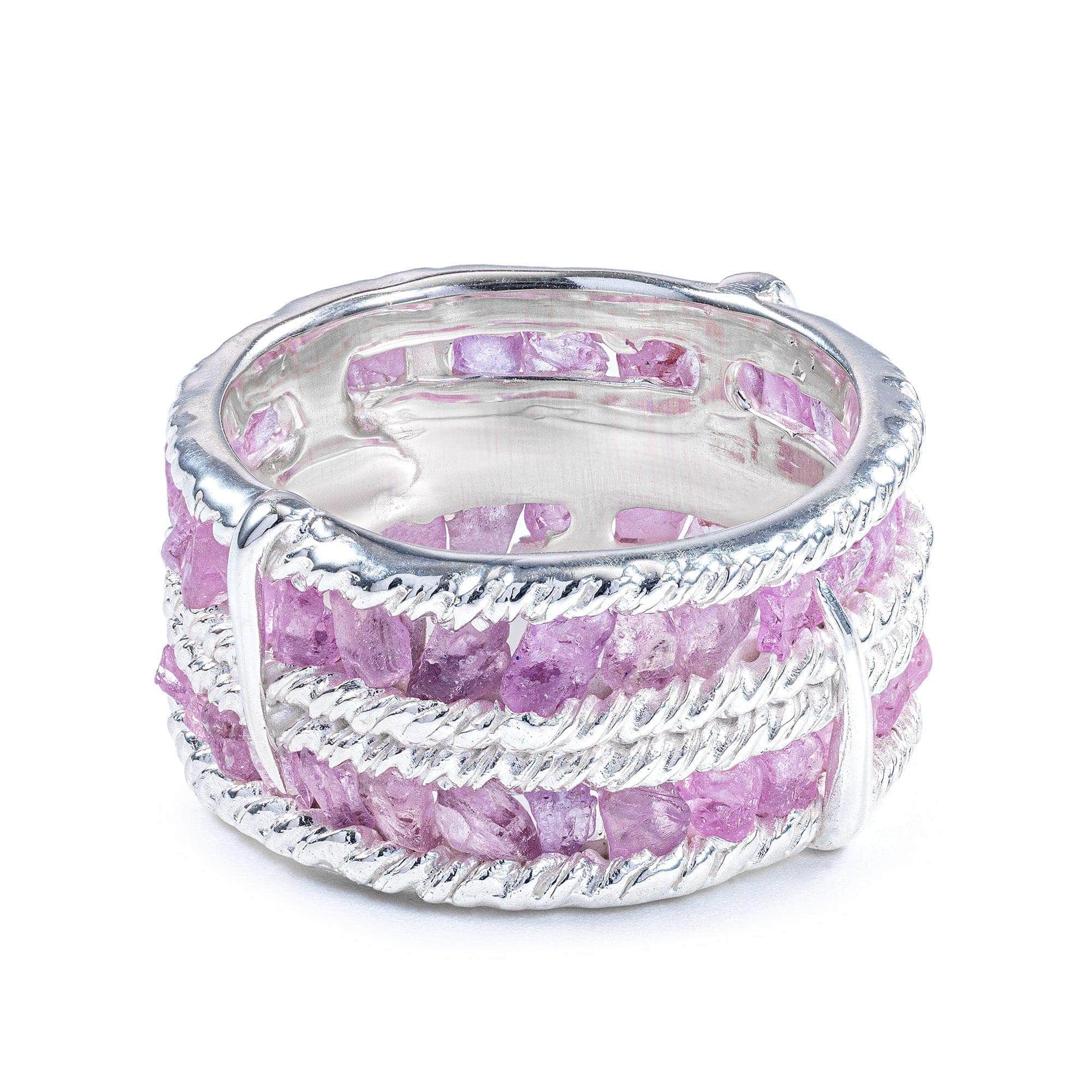 Tartine Wide Band Anti-Tarnish Coated 925 Silver Ring with Raw Pink ...