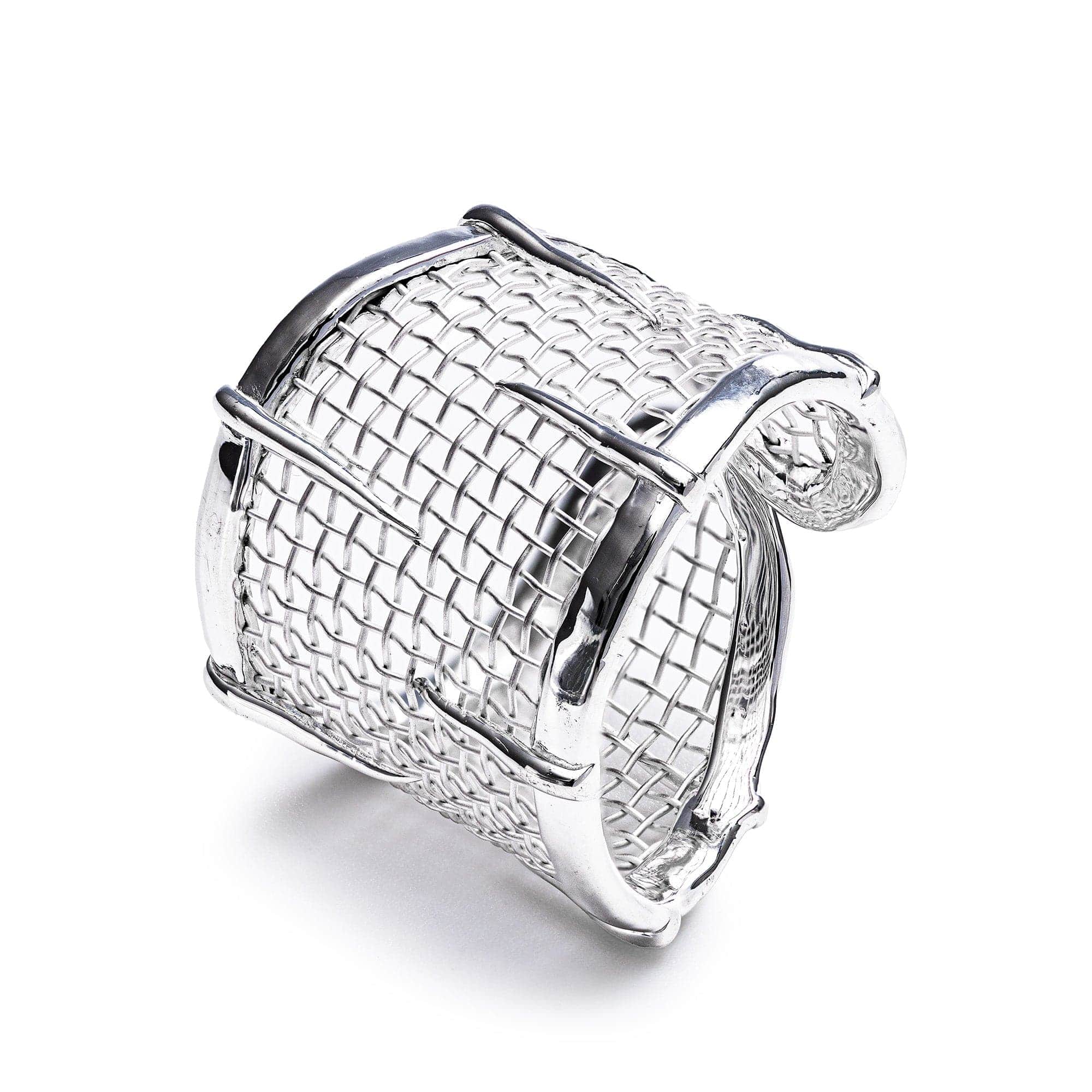 Tessera 925 Silver & Titanium Mesh Adjustable Open Band Ring | 925 ...