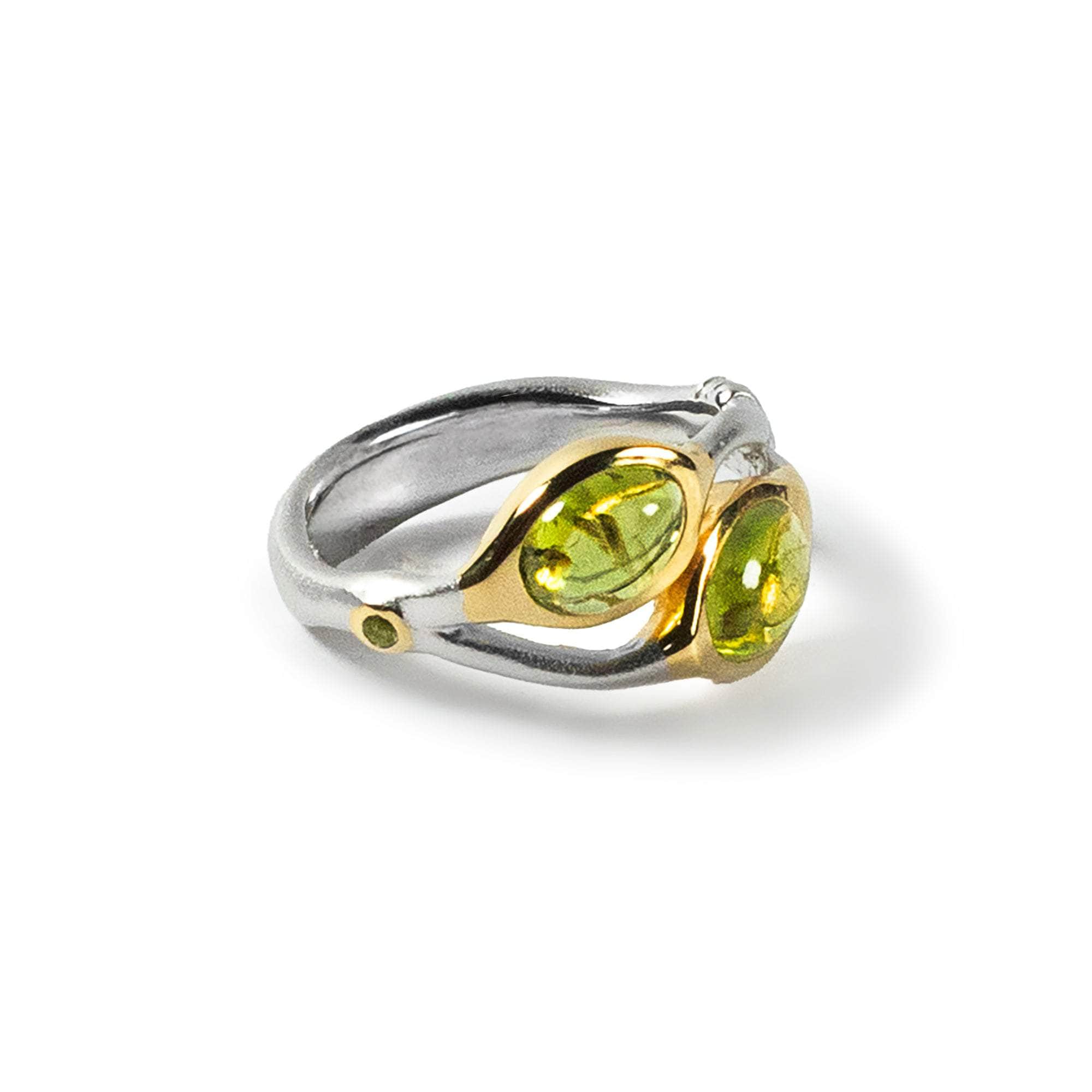 Urte Double Peridot Sterling Silver Ring Plated with Rhodium & Gold