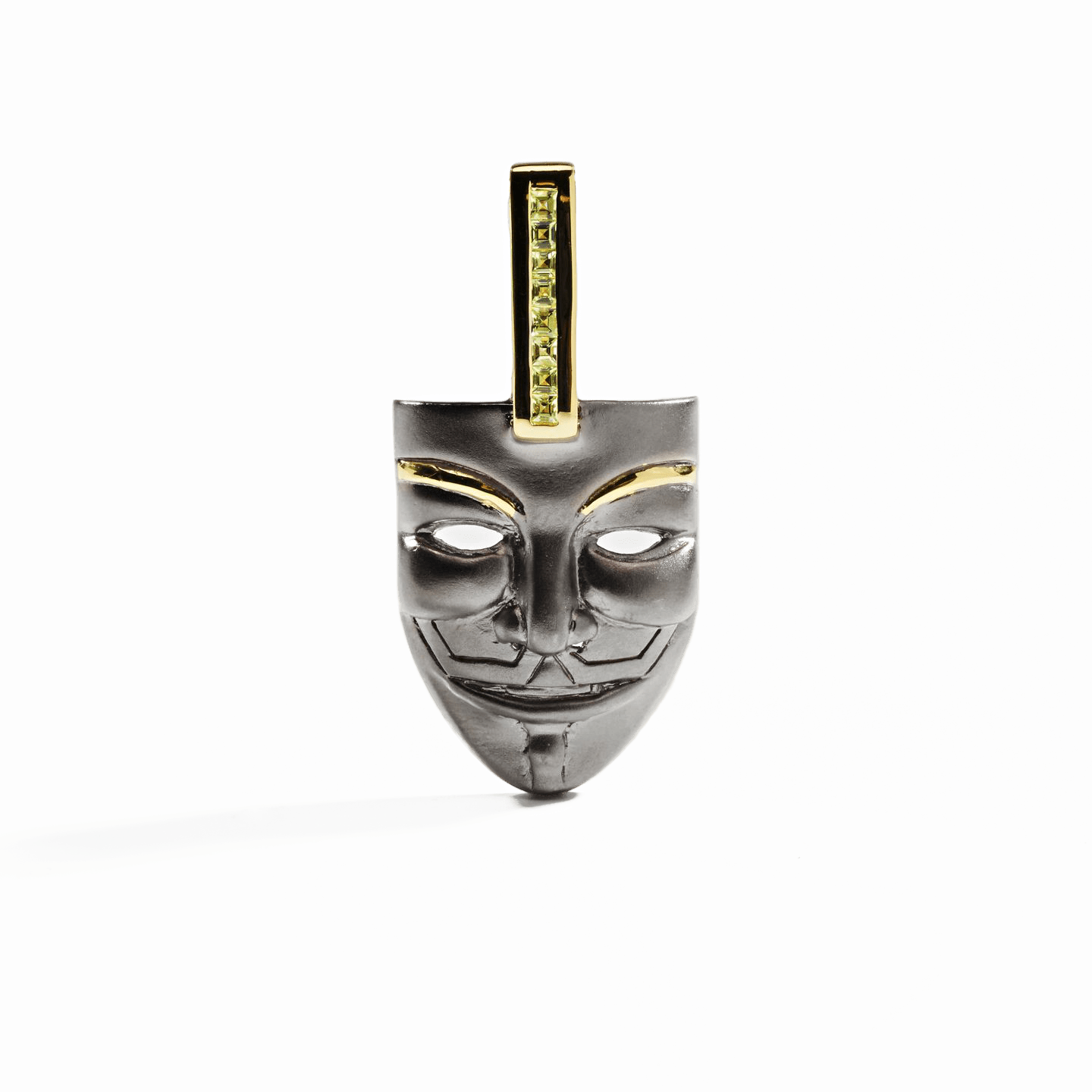 Anonymous Motif Guy Faux Mask Modern Silver Pendant with Peridot