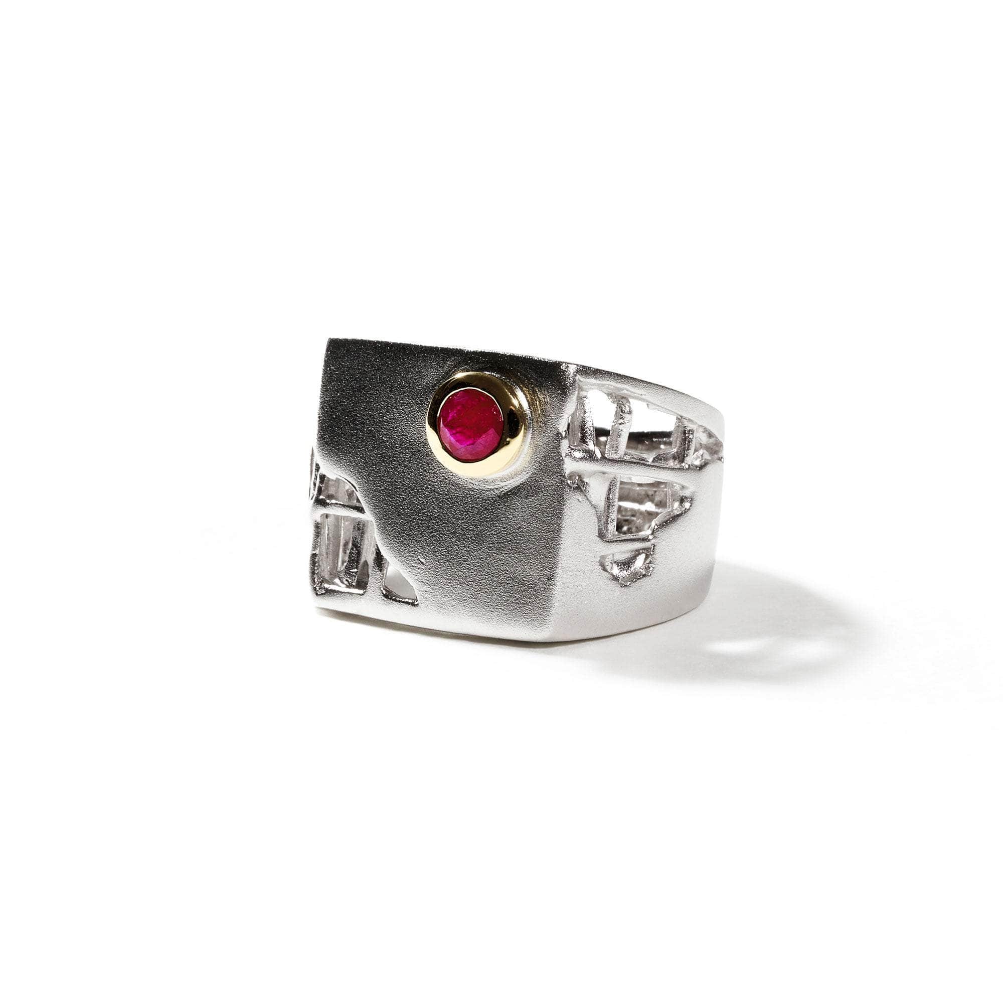 Squircle Garnet Ring (White Rhodium) | Shop German Kabirski Jewelry Online